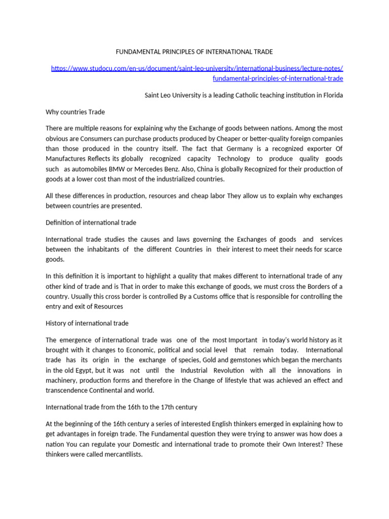 Fundamental Principles of The International Trade Law | PDF | Balance ...