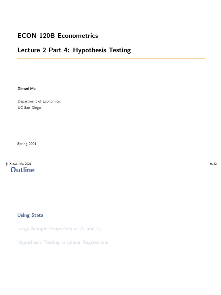 Lecture 2 4 Hypothesis Testing Linear Regression Pdf Errors And Residuals Regression