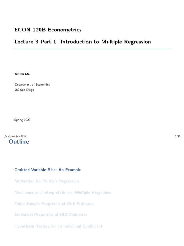 Lecture 3-1_Introduction to Multiple Regression | PDF | Ordinary Least Squares | Errors And ...