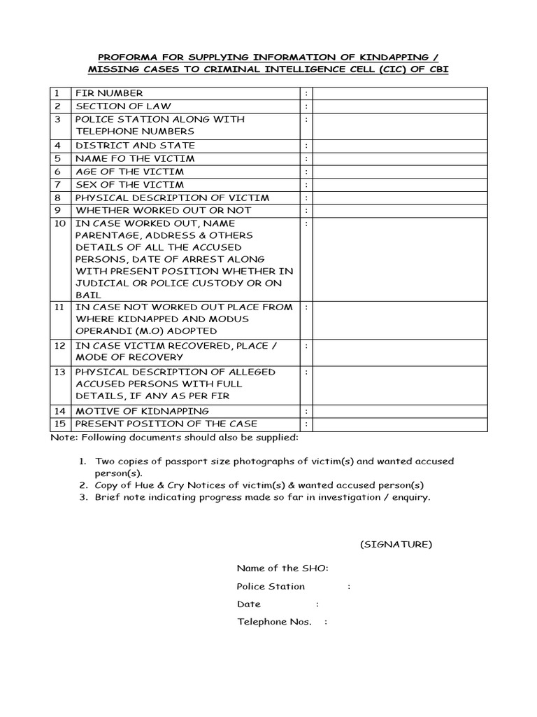 Kidnapping Information Submission Form | PDF