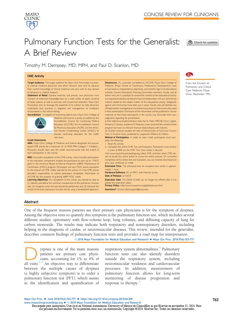 Pulmonary Function Tests For The Generalist - A Brief Review | PDF ...
