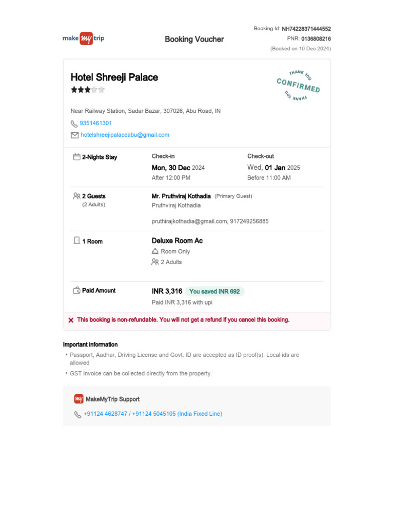 Booking Confirmation Voucher | PDF