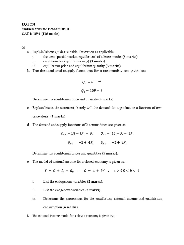 Mathematics for Economists II Exam Guide | PDF | Supply And Demand ...