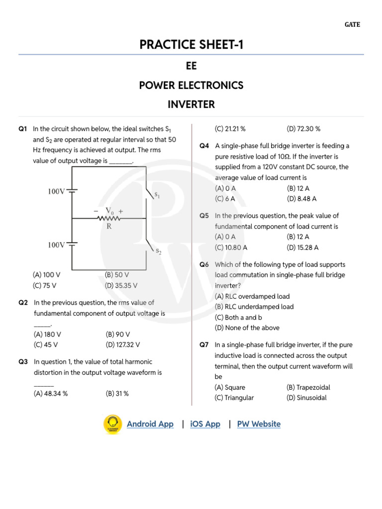 Inverter - Practice Sheet 01 (By Ajay Sir) | PDF | Power Inverter | Root Mean Square
