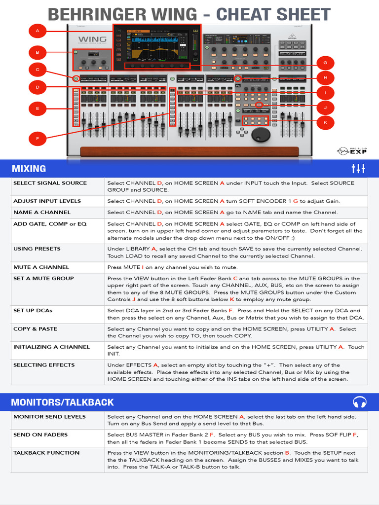 Behringer WING Cheat Sheet 1.0 | PDF | Audio Electronics | Sound Production Technology