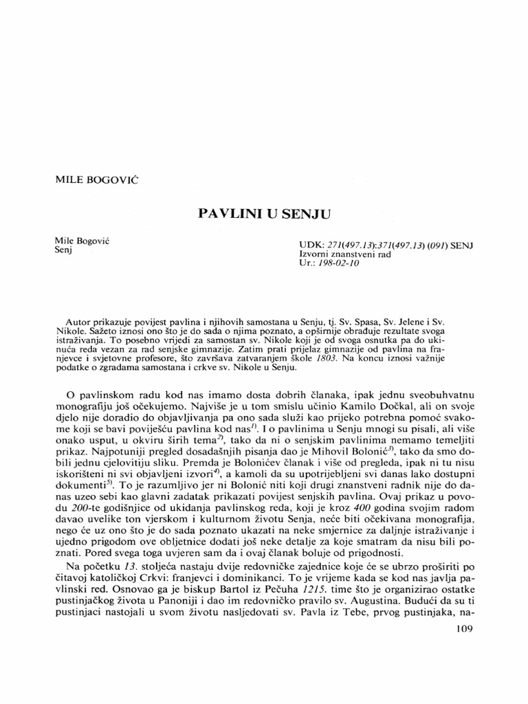 Bogović, Mile - Pavlini U Senju | PDF