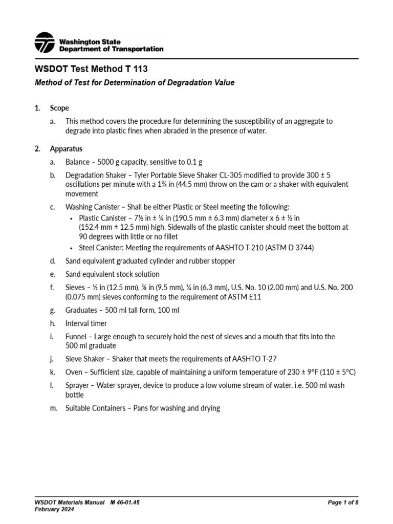 WSDOT Test Method T 113: Method of Test For Determination of ...