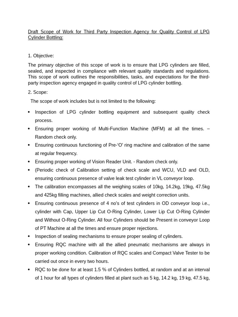 Scope of Work for TPIA for RQC of LPG Cylinders | PDF | Corrosion | Regulatory Compliance
