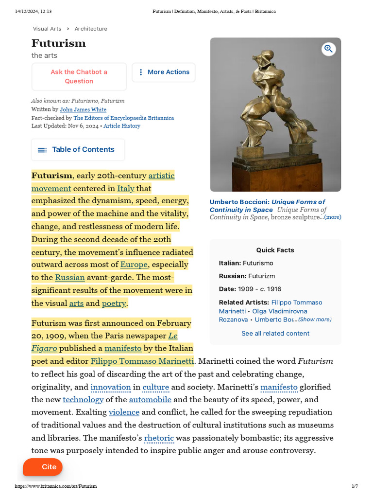 Futurism _ Definition, Manifesto, Artists, & Facts _ Britannica | PDF