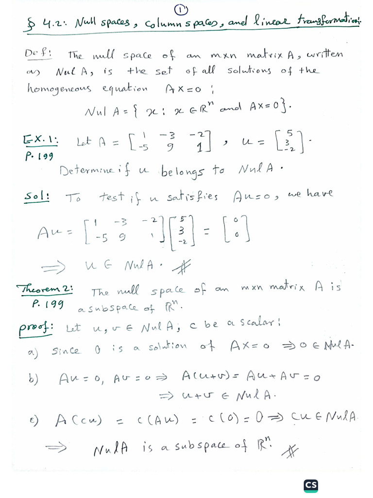 NullSpace ColumnSpaces - Transmition LinearALegbra PDF | PDF