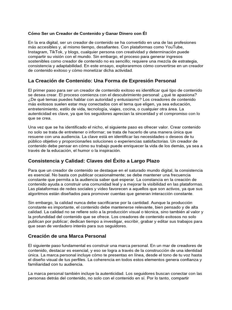 Cómo Ser Un Creador de Contenido y Ganar Dinero | PDF | Marca | Publicidad