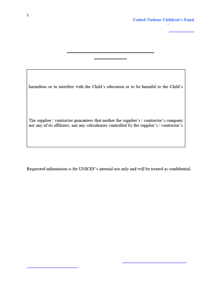 UNICEF Supplier Profile Form Guidelines | PDF | Unicef | Breach Of Contract