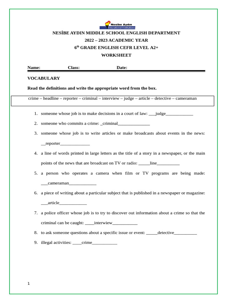 Odev Worksheet-Unit-7 | PDF | Justice | Crime & Violence