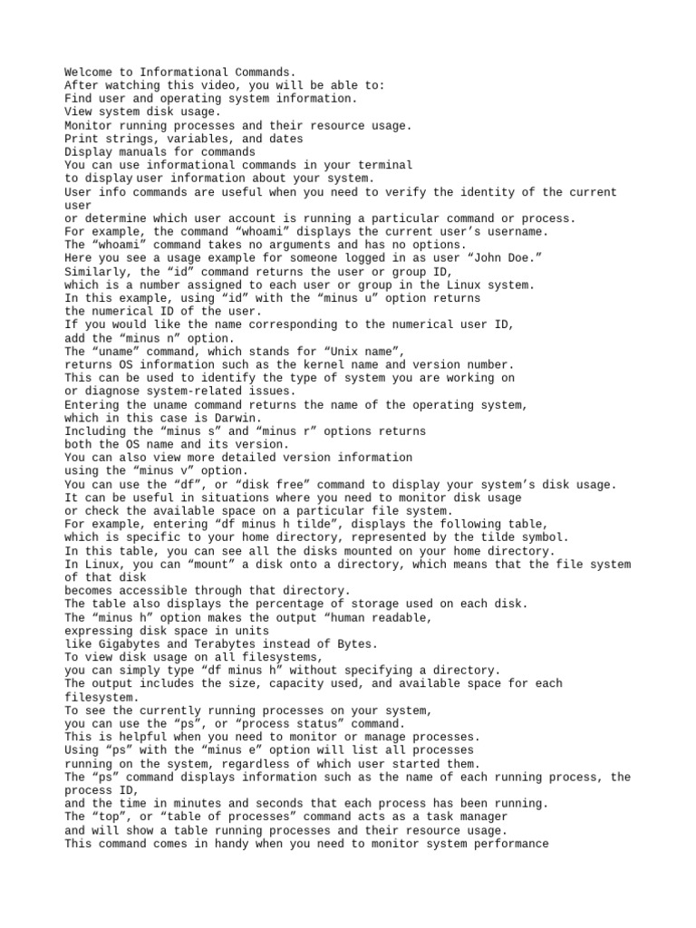 Informational Commands en | PDF | File System | Operating System