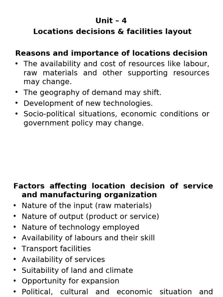 Unit 4 Locations & Facilities | PDF | Labour Economics | Machines