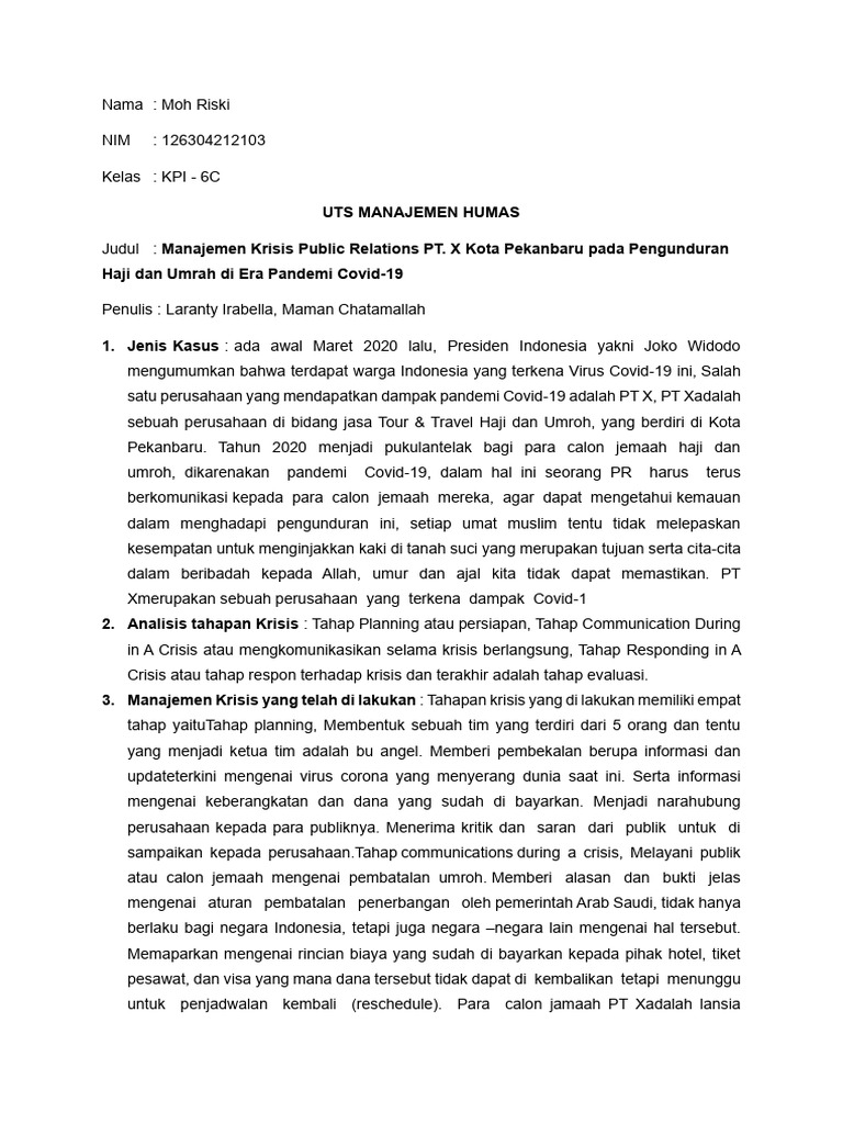 12 Moh RIski 126304212103 Manajemen Humas | PDF