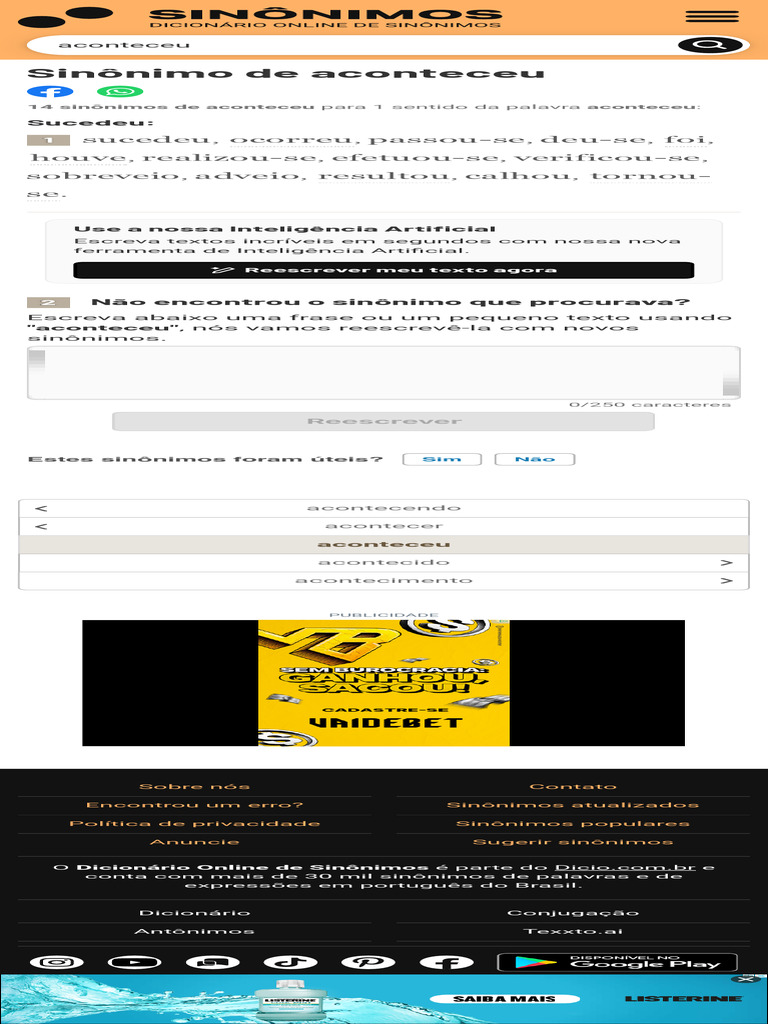 Sinônimo de Aconteceu - Sinônimos | PDF