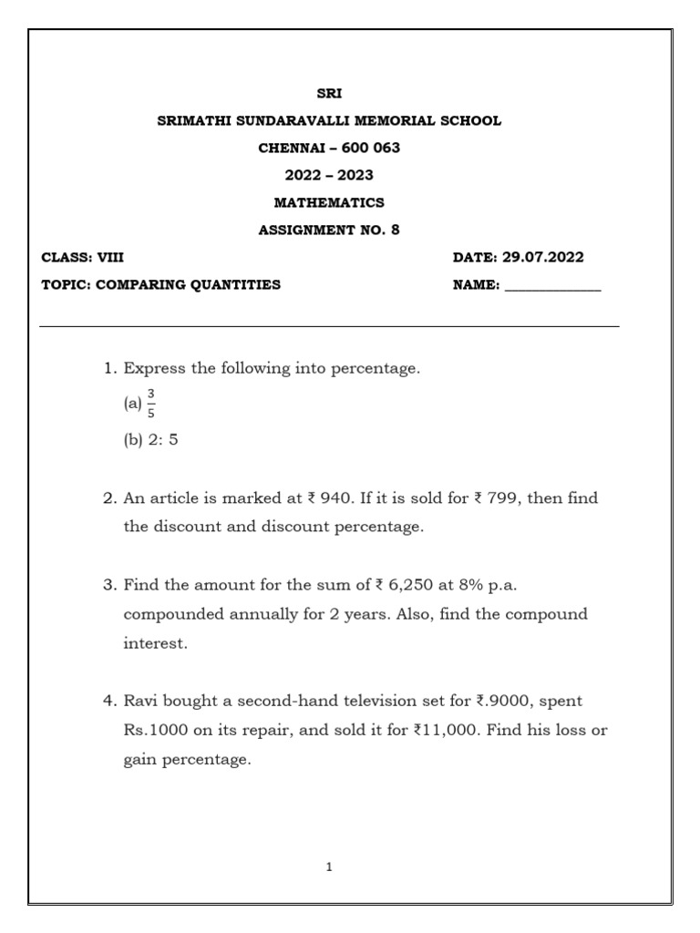 29-07-2022 Viii Class 8 - Assignment 8 - Maths29-07-2022 43431 | PDF