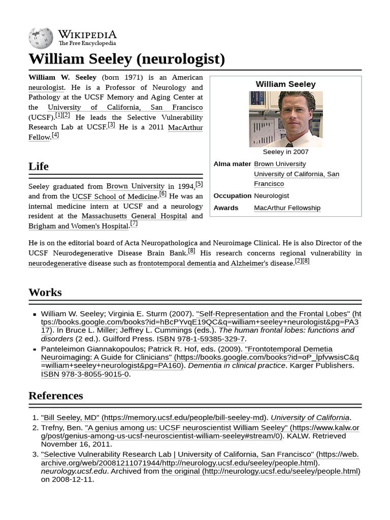 William Seeley (Neurologist) | PDF | Neurology | Neuroscience