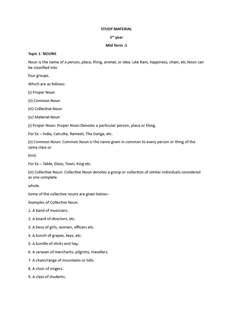 1st Year Study Material 2024 SDP | PDF | Grammatical Gender | Plural