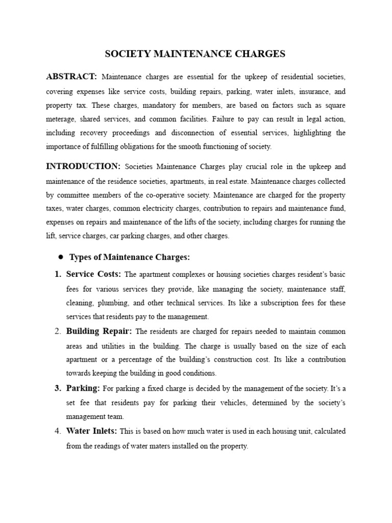 Society Maintenance Charges Explained | PDF | Fee | Taxes