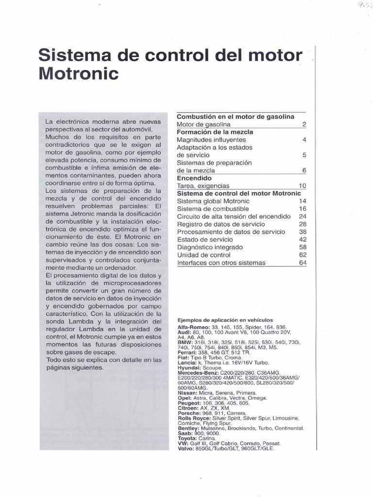 Sistema de Control Del Motor Motronic | PDF | Inyección de combustible ...