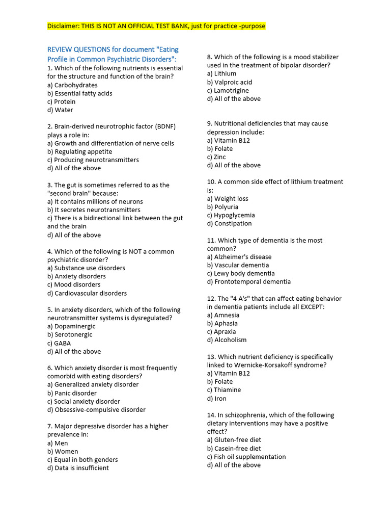 Nutrition Psy.Quiz 2_ Q &A | PDF | Eating Disorder | Anorexia Nervosa