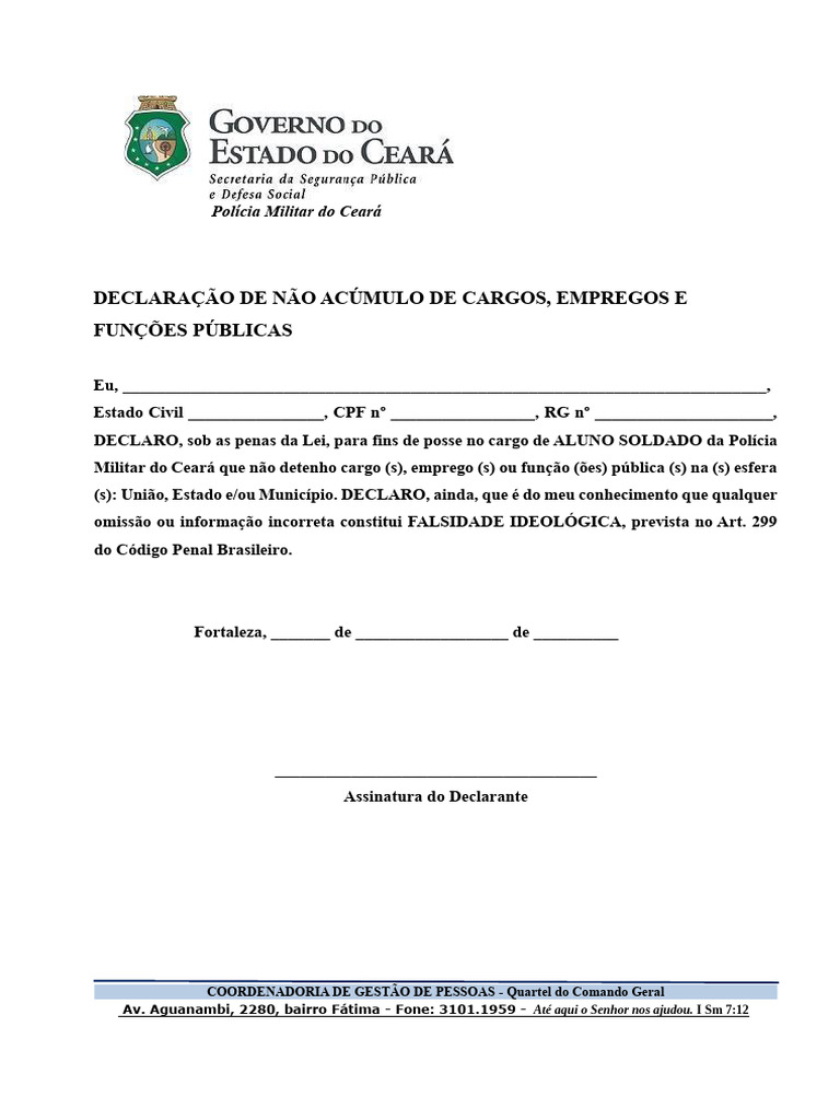 19 - Declaração de Não Acúmulo de Cargos, Empregos e Funções Públicas ...