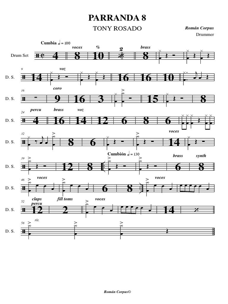 Cumbia Drum Set Arrangement Guide | PDF