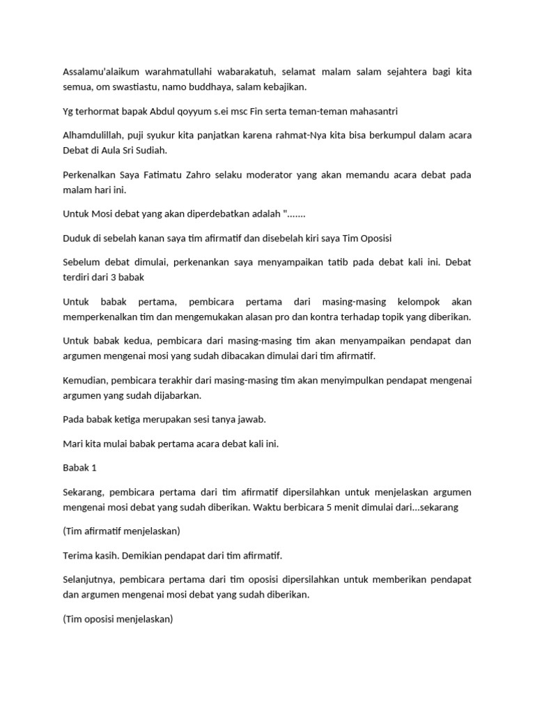 Teks moderator debat | PDF