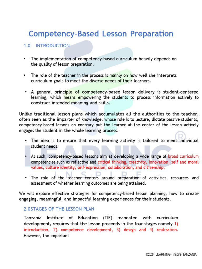 Overview of Competence-Based Lesson Plan (2) | PDF | Learning | Curriculum
