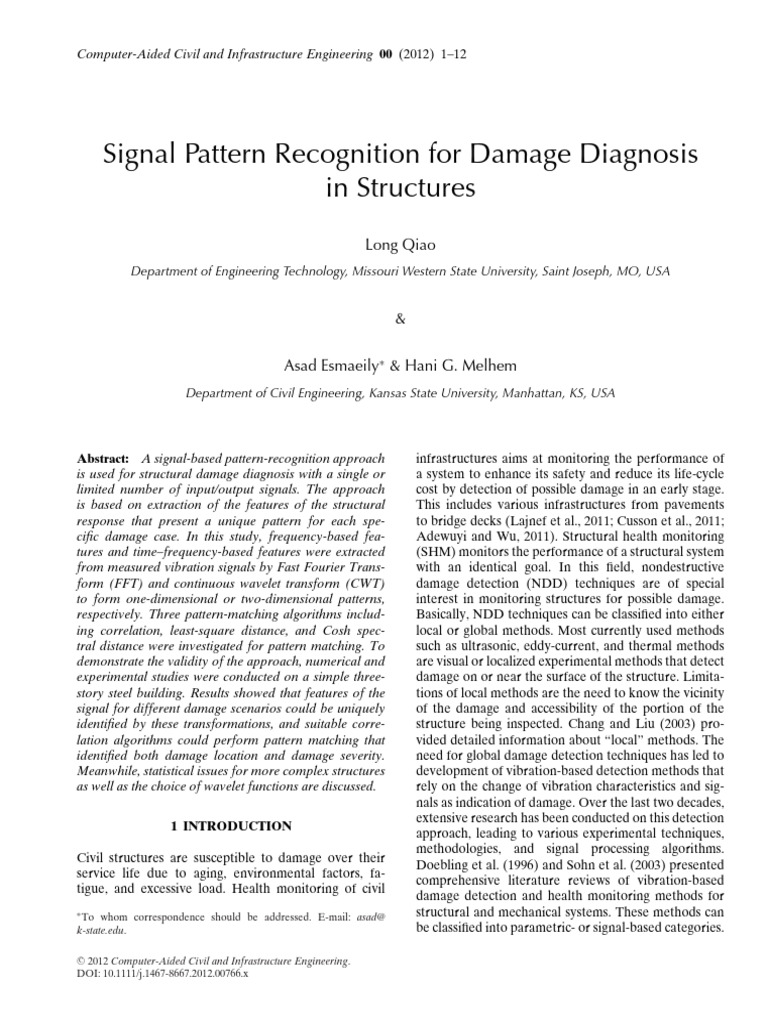 2012-Signal pattern Recognition for damage diagnosis in structures ...