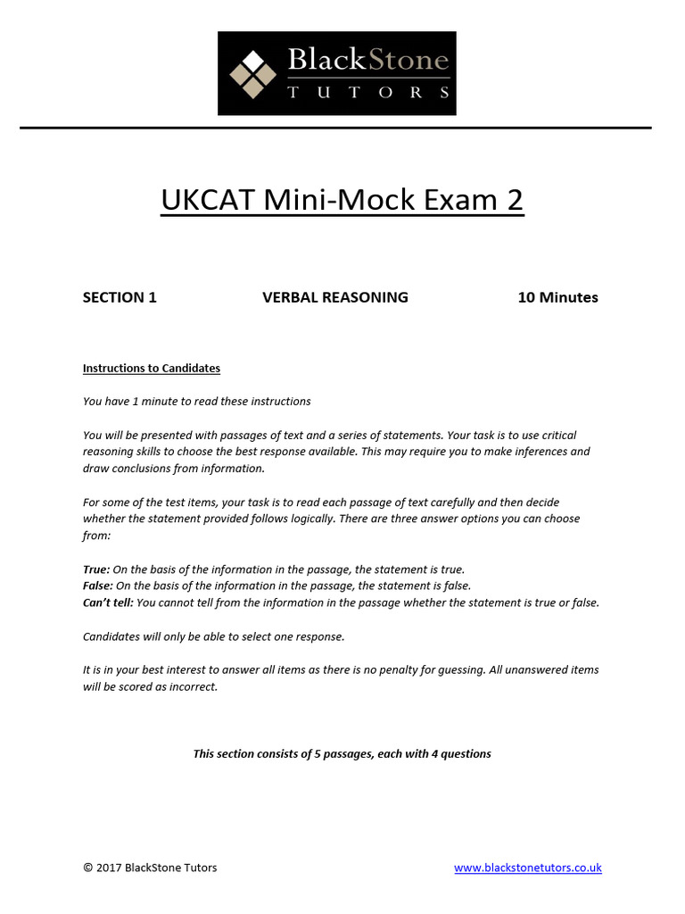 Blackstone Tutors - Free Ukcat Practice Questions Verbal Reasoning ...