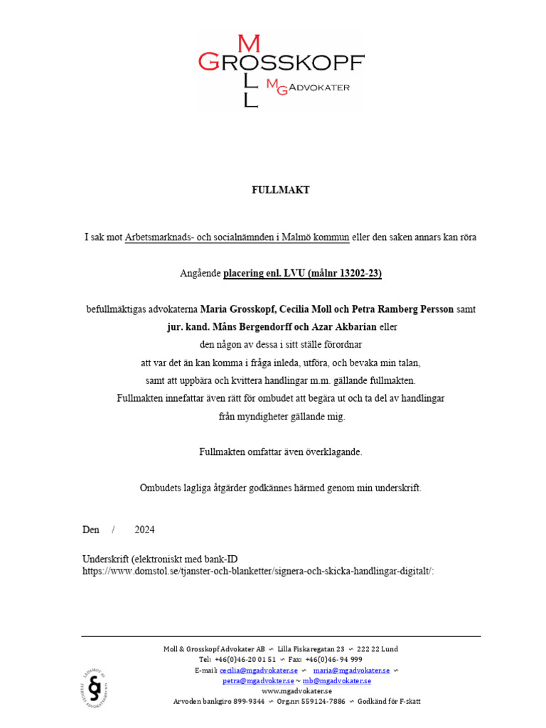 Fullmakt Gloria | PDF