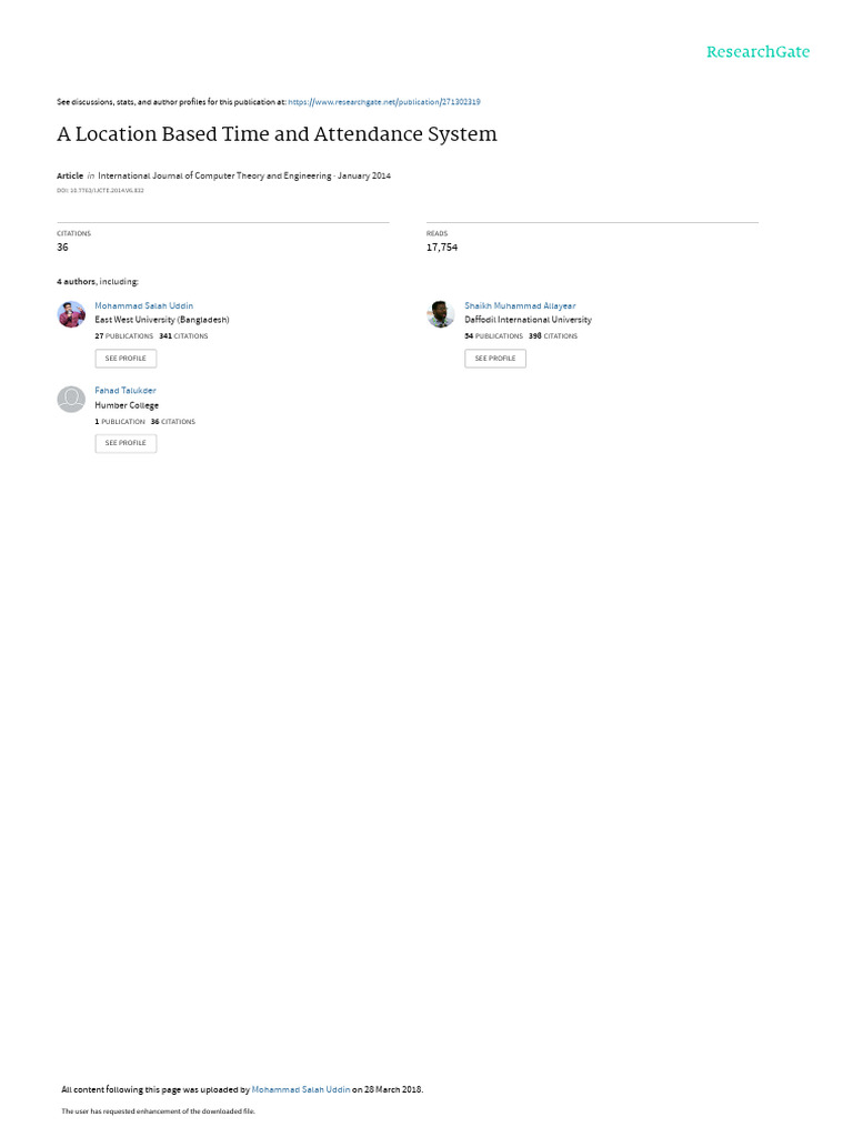 A Location Based Time and Attendance System | PDF | Biometrics | Radio ...