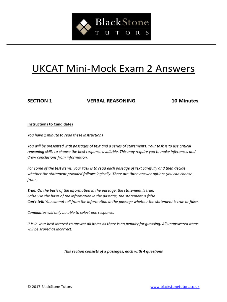 UKCAT Mini-Mock Exam 2 Answers | PDF | Snake