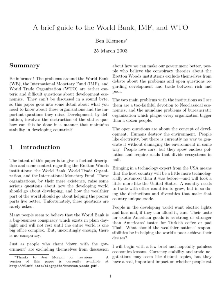 WB-IMF-WTO | PDF | Special Drawing Rights | International Monetary Fund