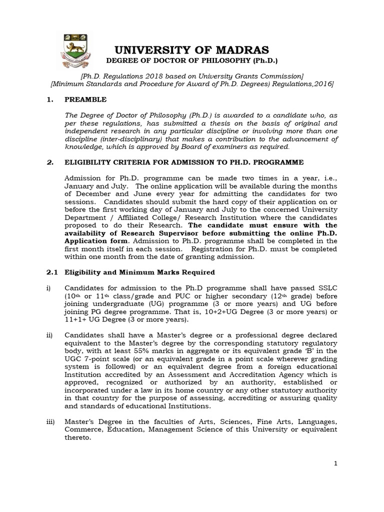 PHD - Regulations 2018 - Senate - Final | PDF | Doctor Of Philosophy | Academic Degree