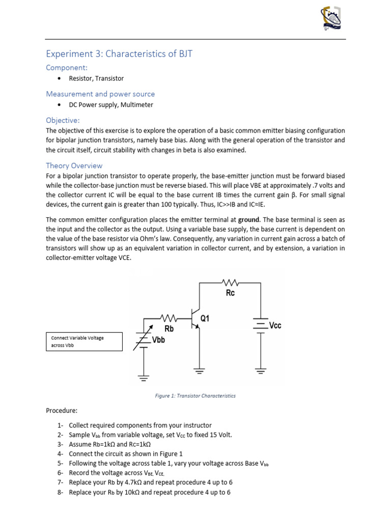 Lab Practice-2 Transistor char & DC biasing | PDF | Bipolar Junction Transistor | Transistor
