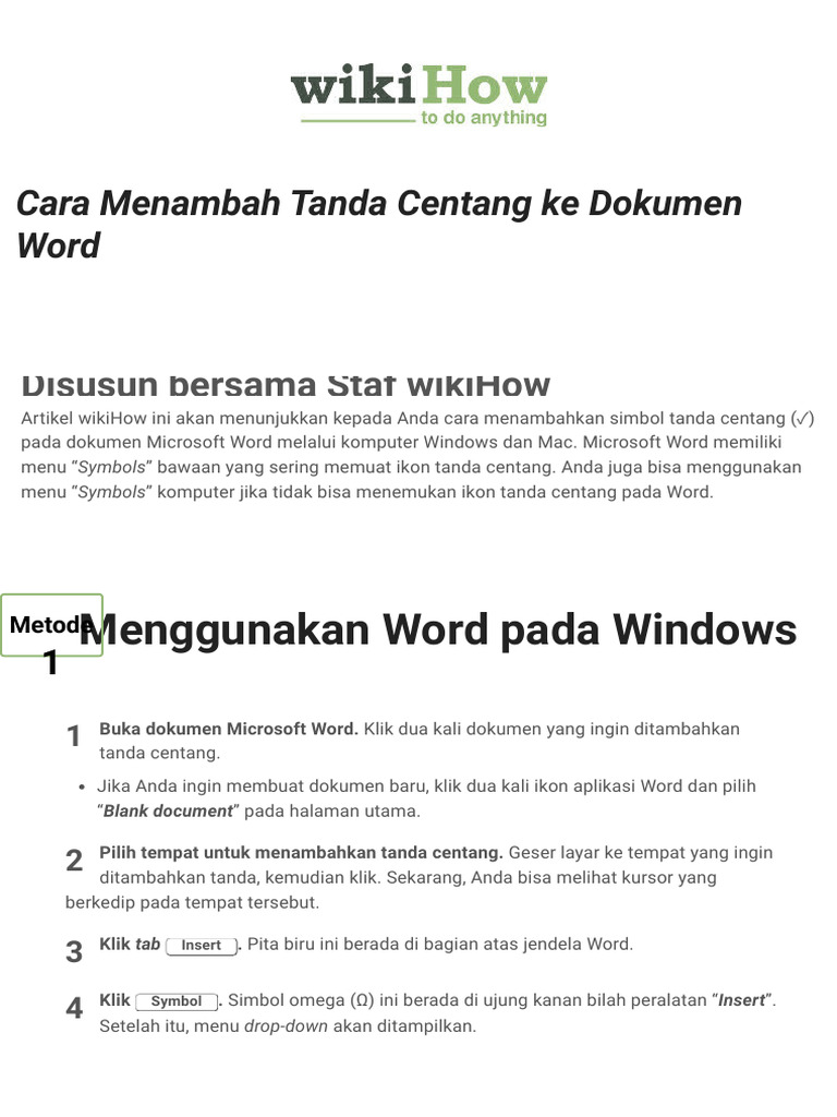4 Cara Untuk Menambah Tanda Centang Ke Dokumen Word - WikiHow | PDF