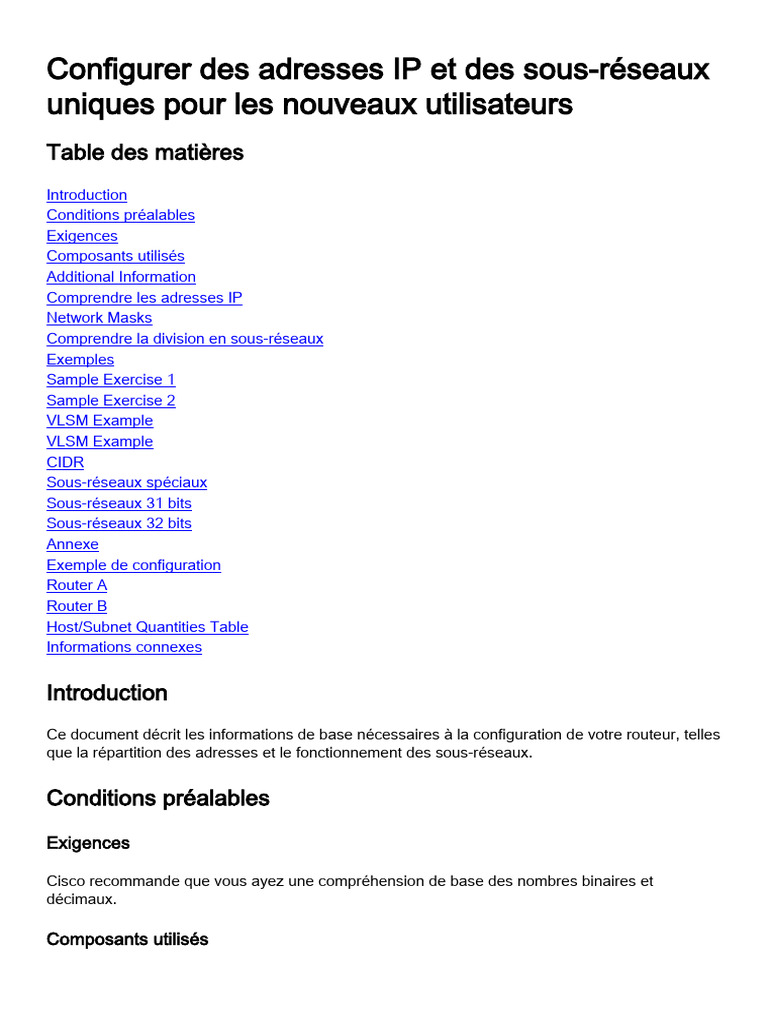 Configuration des sous-réseaux IP | PDF | Adresse IP | Routage