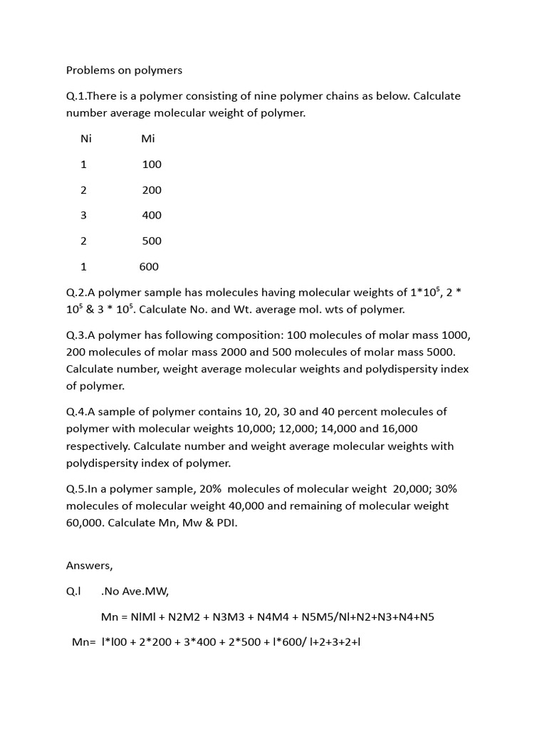 Problems on polymers.docx | PDF