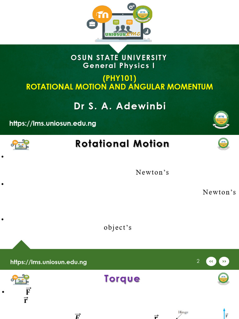 PHY 101_PPT_1_2024 | PDF | Torque | Force