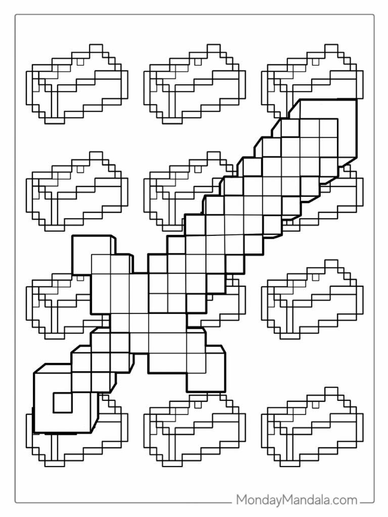 Outline of Minecraft Diamond Sword To Color | PDF