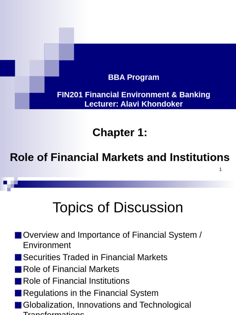Chapter 1 Role of Financial Markets and Institutions | PDF | Securities ...