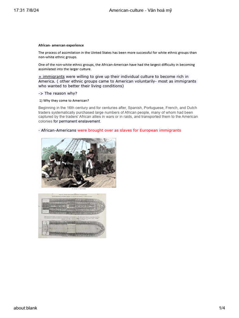 American Culture Van Hoa Anh 1 Truong Dai Hoc Ngoai Ngu Hue 111193 | PDF | Slavery | American ...