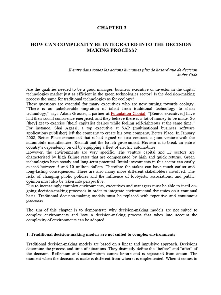 AUGER Pascale-Managing in complexity-chapter3-EN | PDF | Decision Making | Complexity