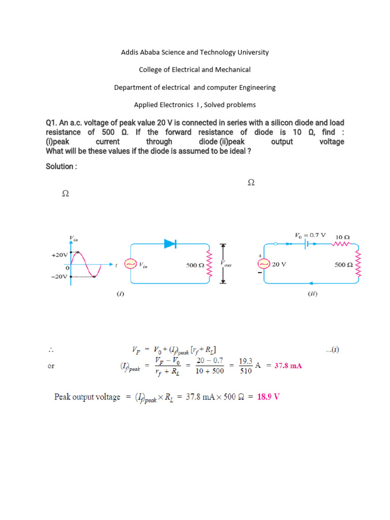 worksheet and solution | PDF | Rectifier | Diode