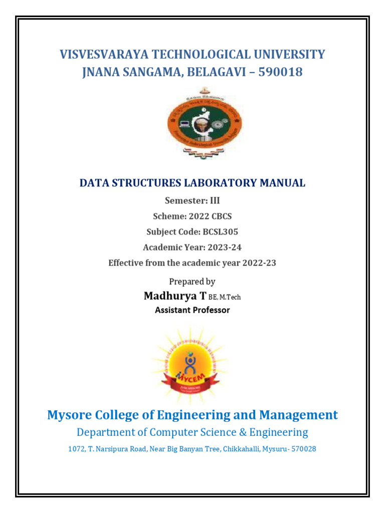 DS Lab Manual - MyCEM (2022) | PDF | Algorithms And Data Structures | Software Engineering