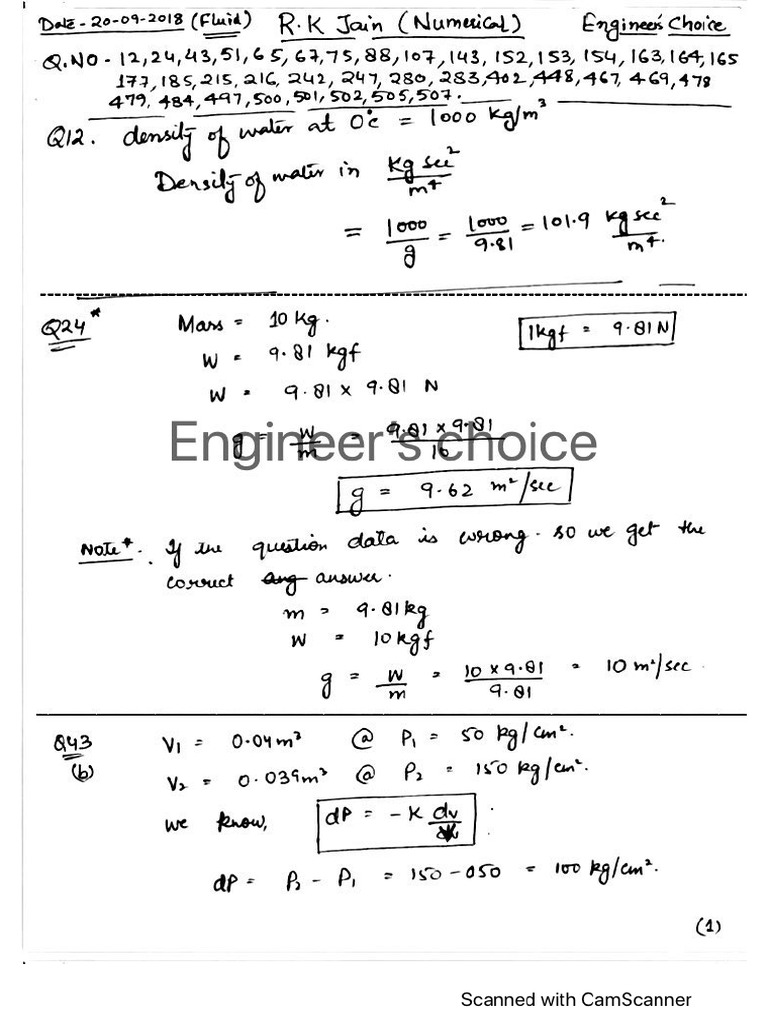 FLUID Numericals | PDF